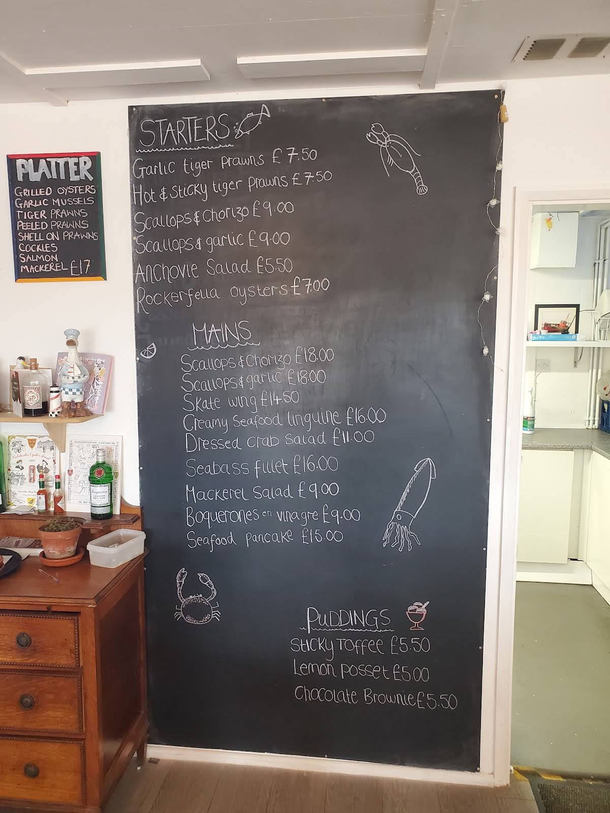 Menu at Seafood at dawn restaurant, East Mersea