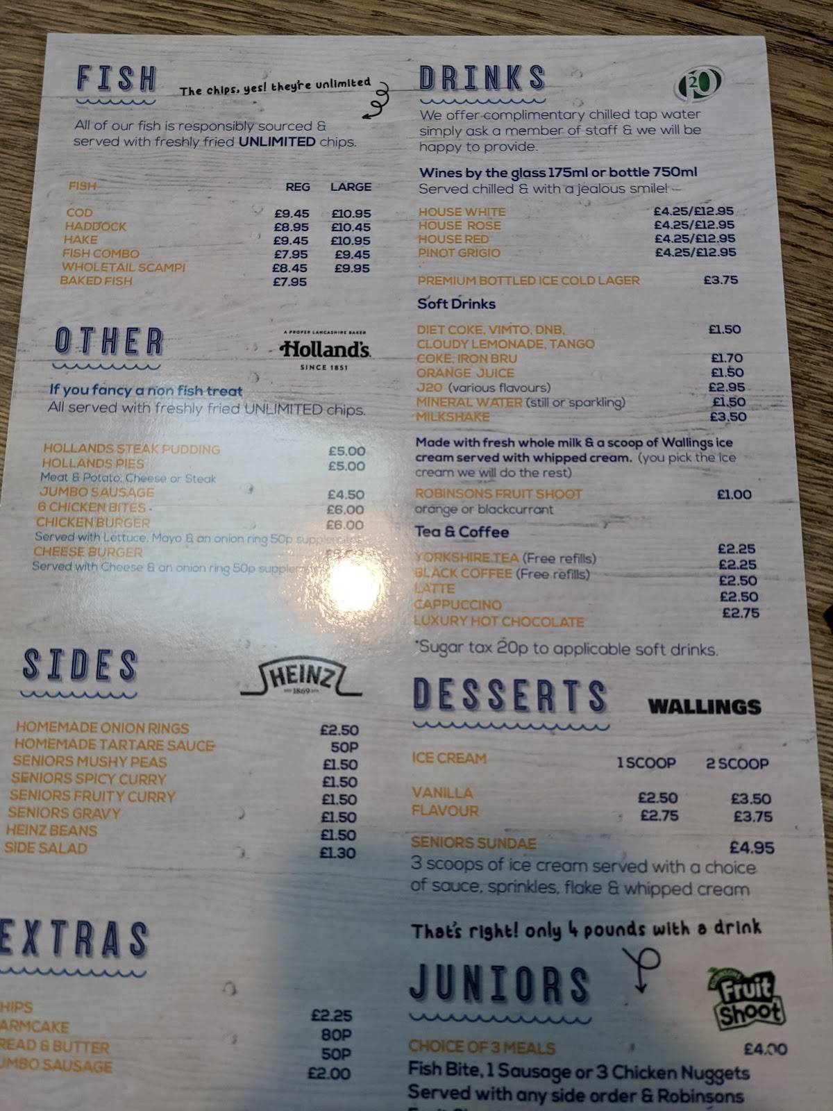 Menu at Seniors Lytham restaurant, Lytham Saint Annes, 97-99 Clifton St