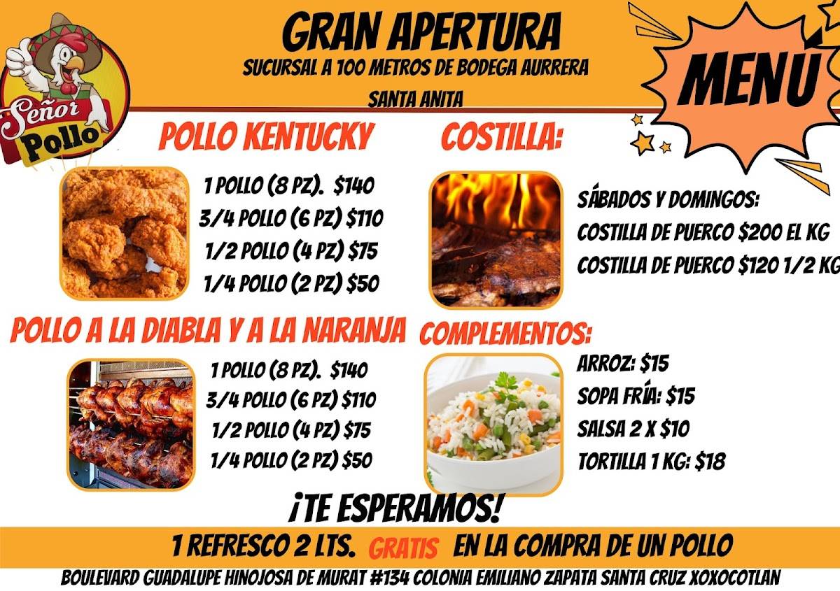 Menu at Señor Pollo restaurant, Oaxaca