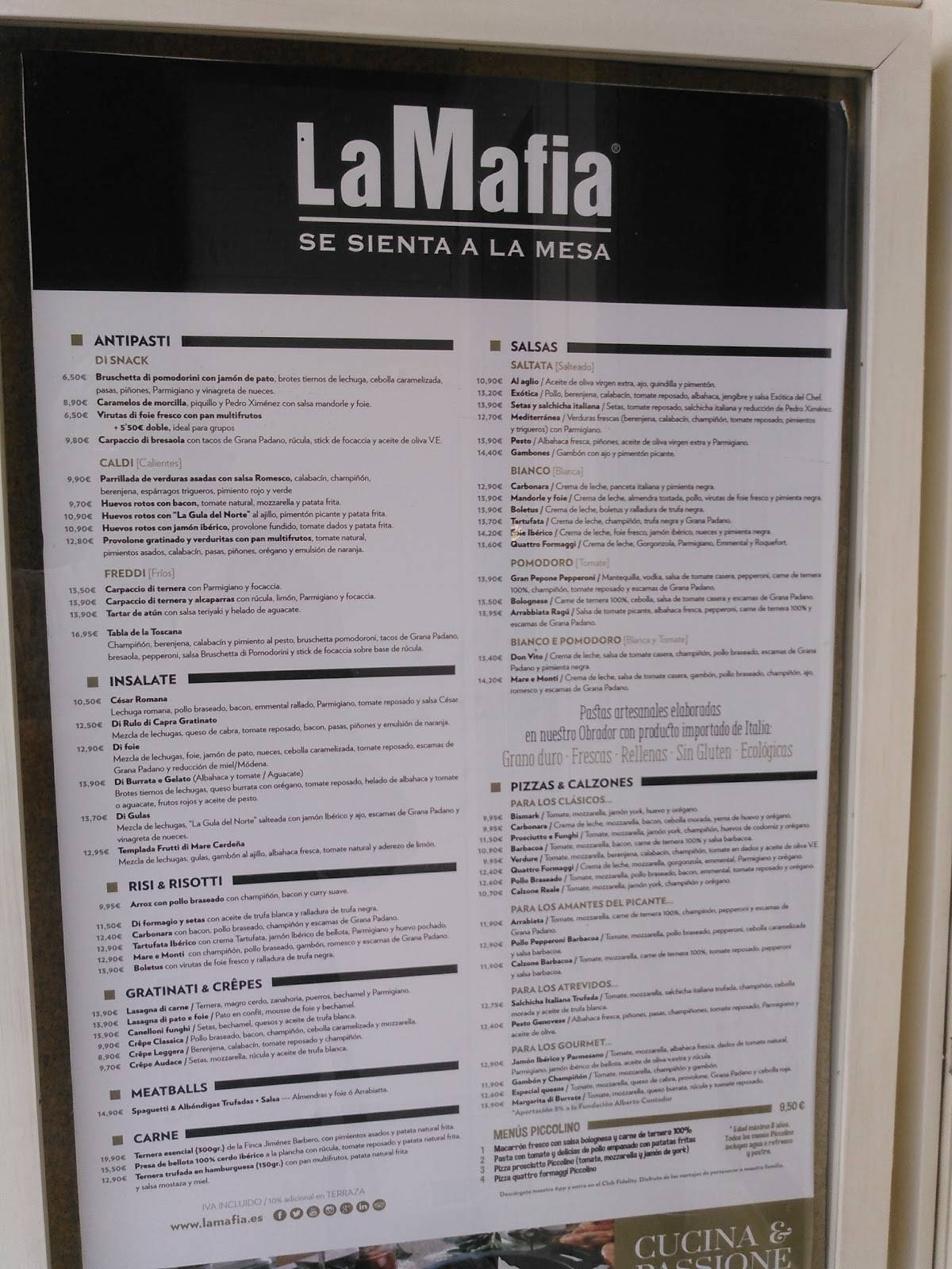 Carta del restaurante La Mafia Se Sienta A La Mesa, Sevilla, Plaza ...