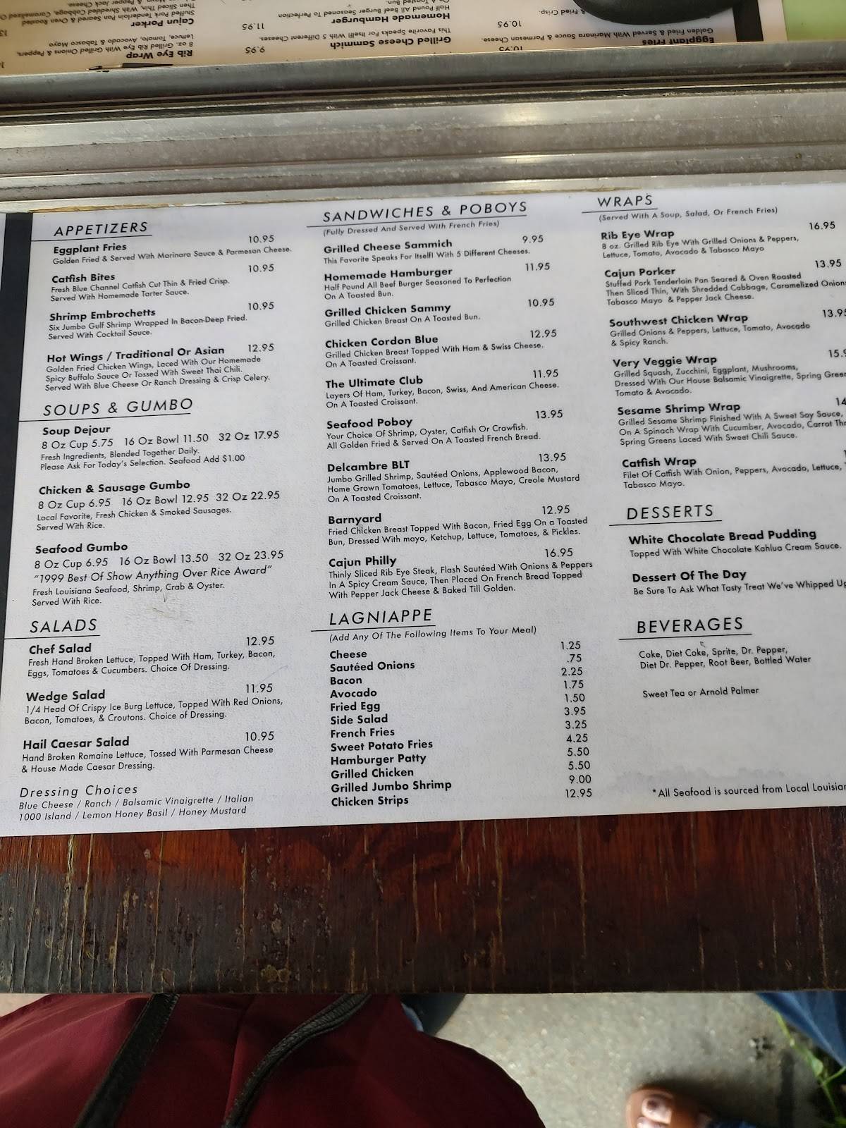 Menu at Shade Tree Cafe, Broussard
