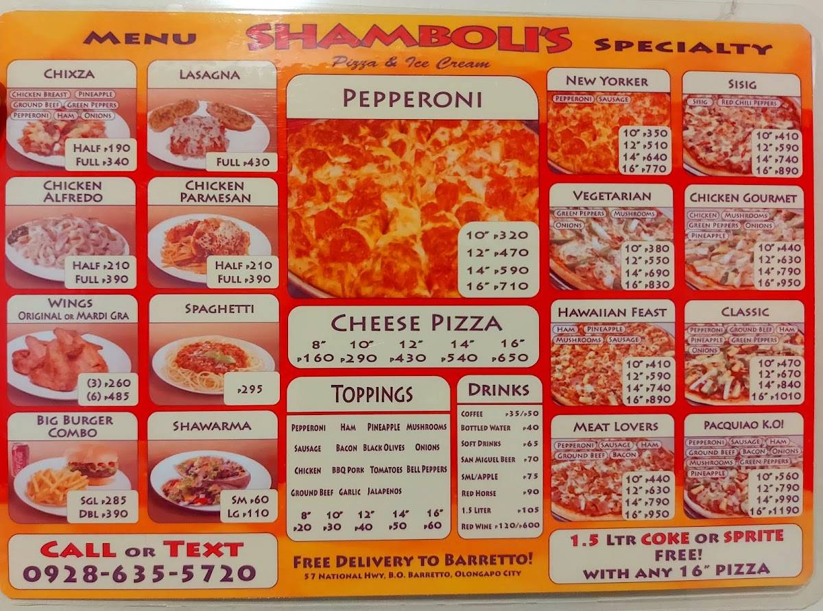 Menu at Shamboli's Pizza pizzeria, Olongapo, 57