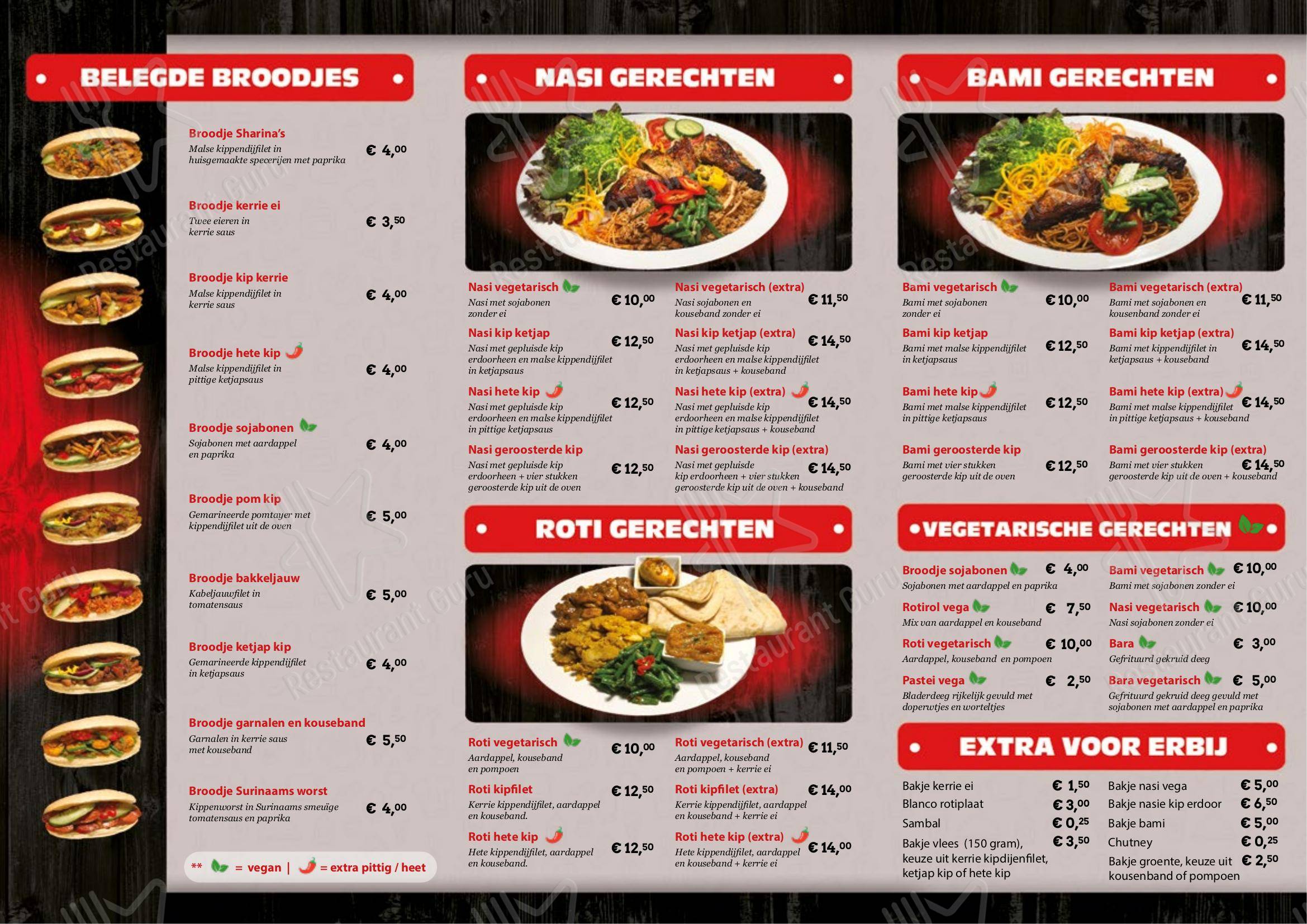 Menu at Sharina's Kiosk, Rotterdam