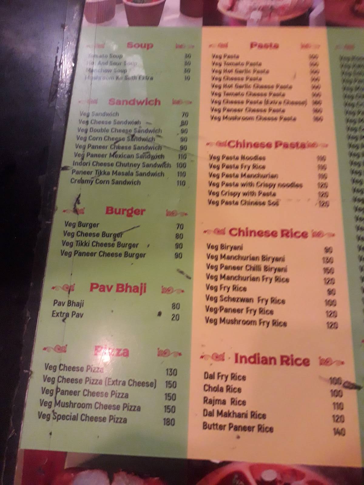 Menu at Sharma & Vishnu Fast Food Center, Bhopal