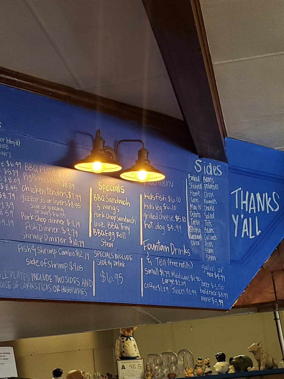 Menu at Shaw's Barbecue House, Williamston