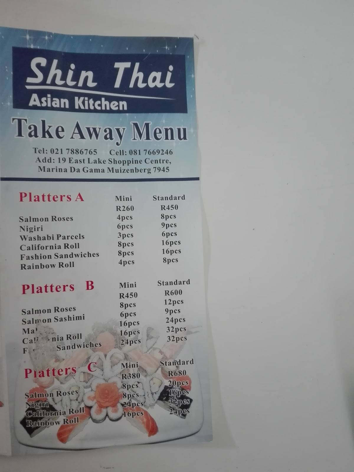 Menu at Shin Thai Take Away & Sushi restaurant, Cape Town, ZA Cape Town ...