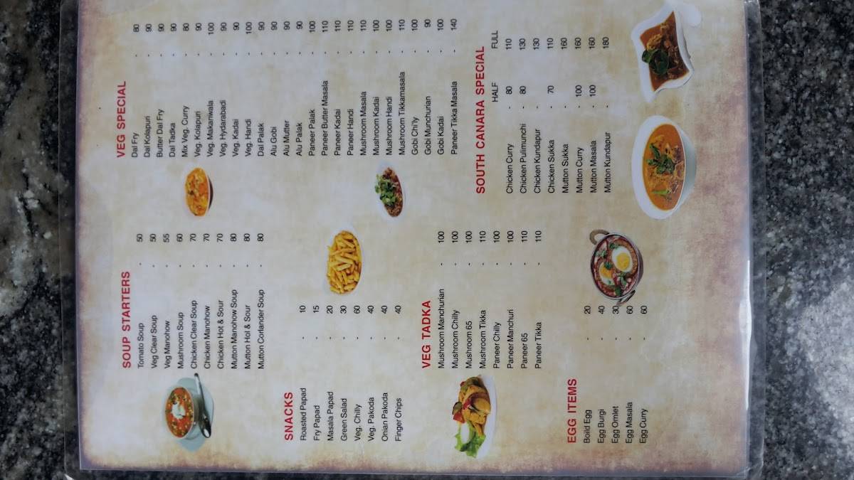 Menu at Shisha Food Court, Karkala
