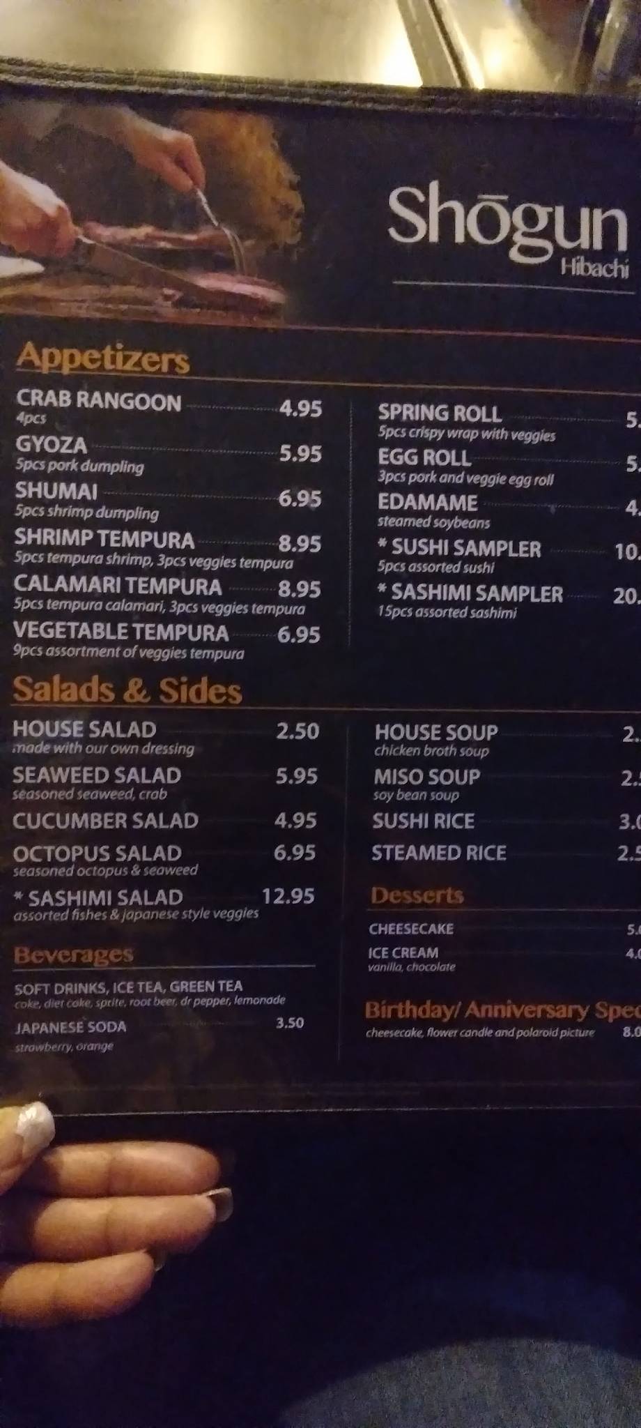 Menu at Shogun Japanese Steak And Sushi restaurant, Branson