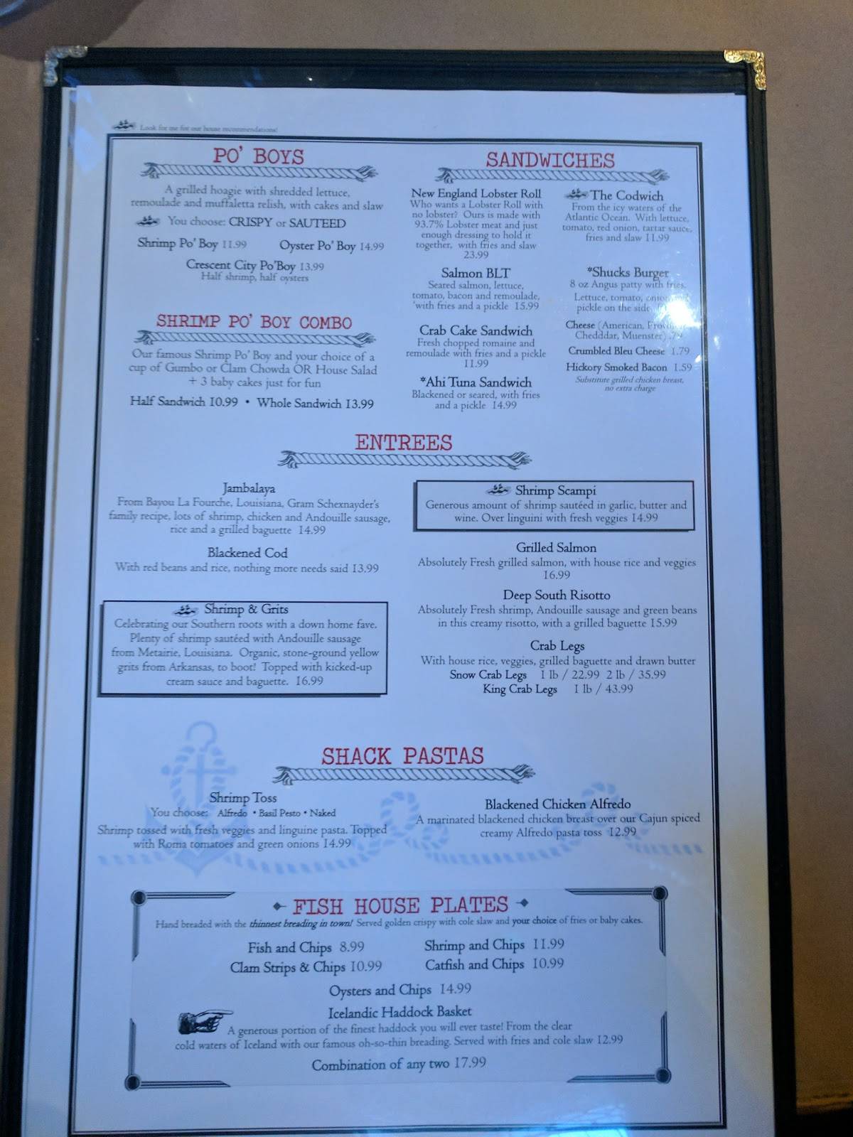 Menu at Shucks Fish House & Oyster Bar, Omaha, Leavenworth St