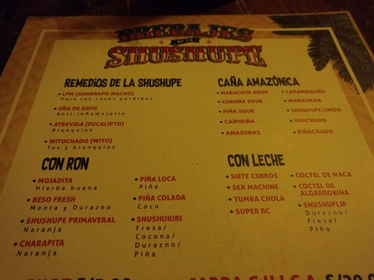 Carta de Shushupe Bar Barranco, Barranco