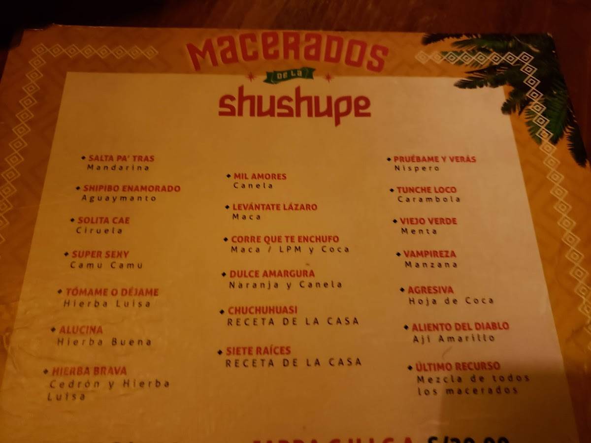 Carta de Shushupe Bar Barranco, Barranco