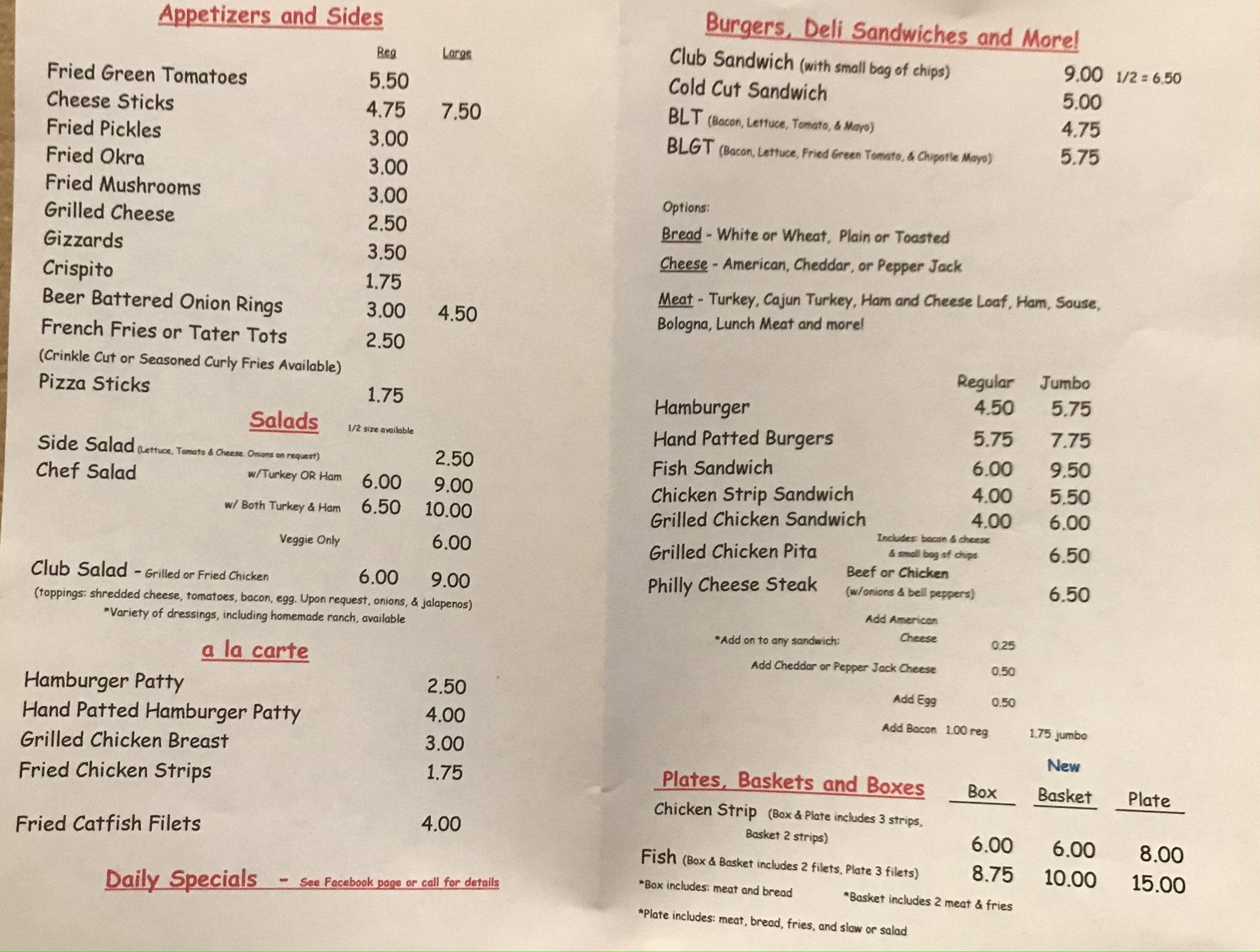 Menu at Silos cafe, Brinkley