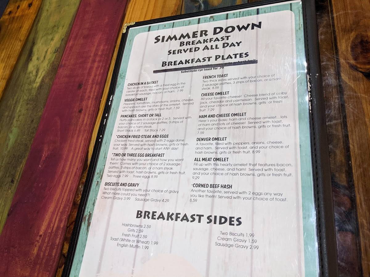 Menu at Simmer Down Cafe, Georgetown