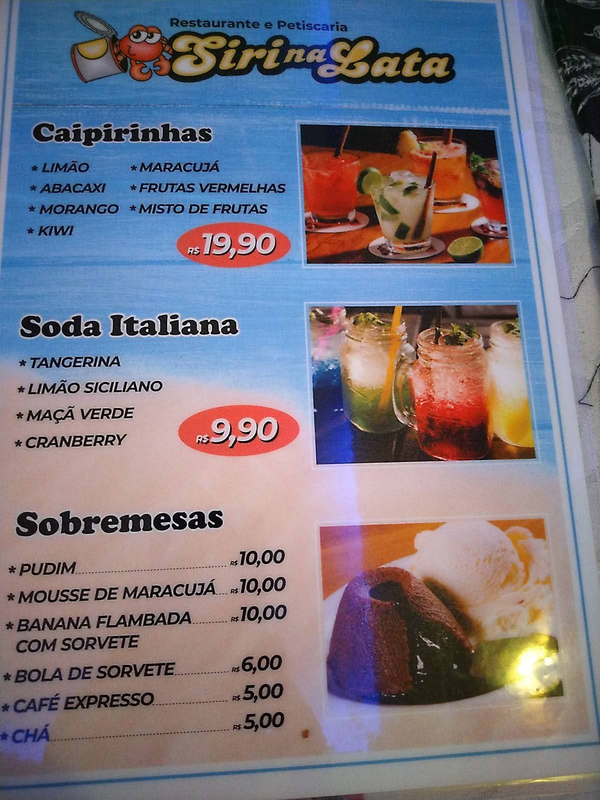 Menu em Siri na Lata restaurante, Balneário Camboriú