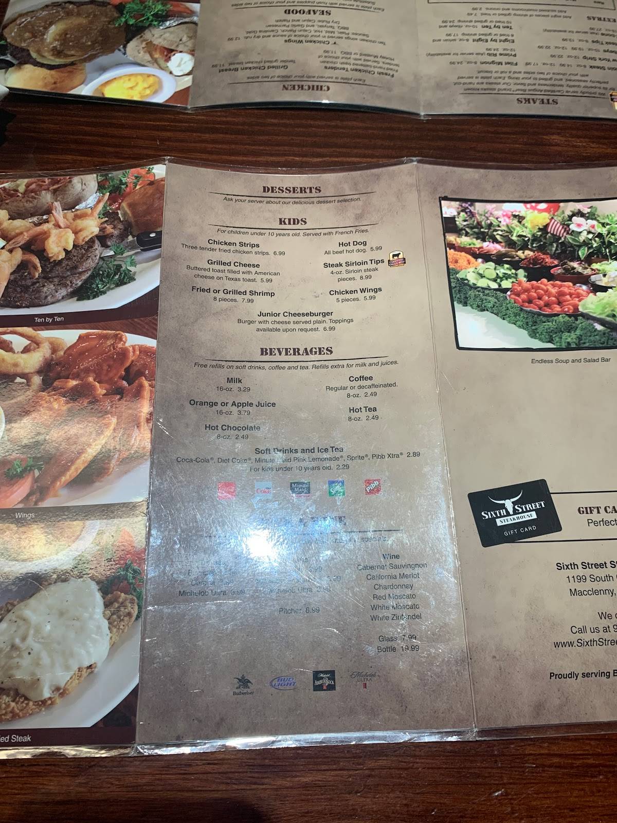 Menu at Sixth Street Steakhouse, Macclenny