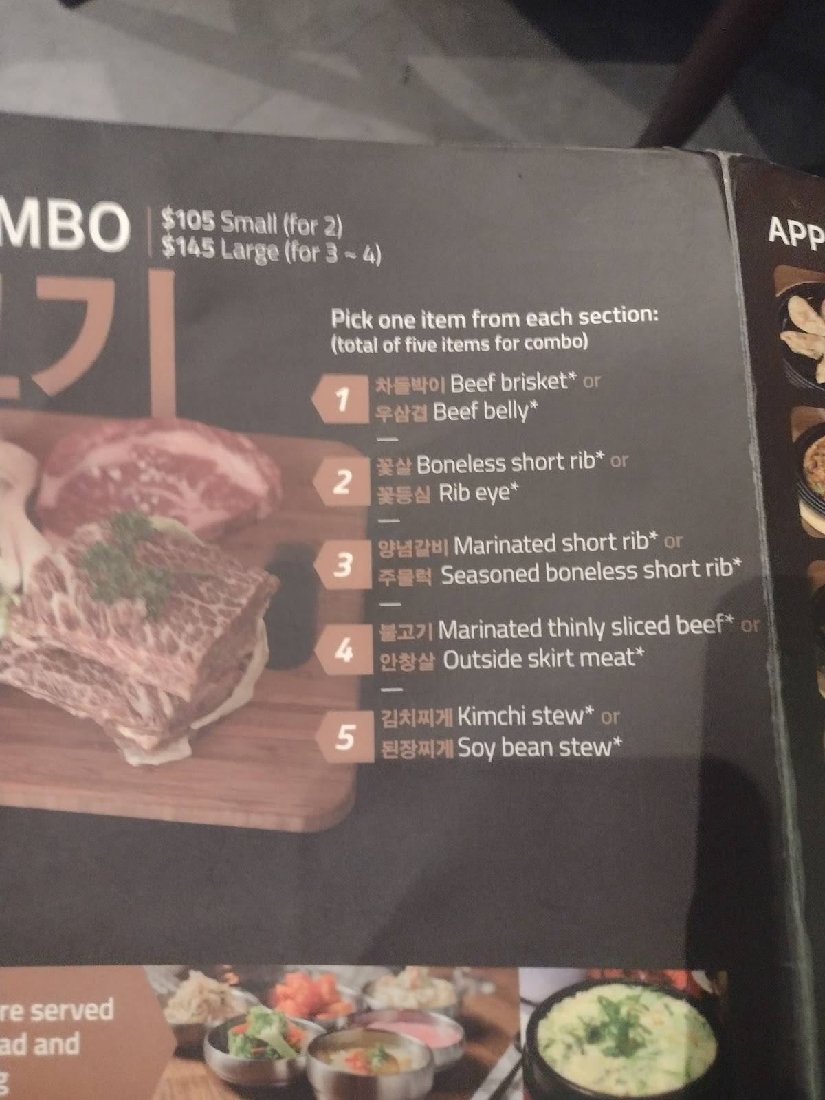 Menu at Sizzle Korean Barbecue, Scottsdale