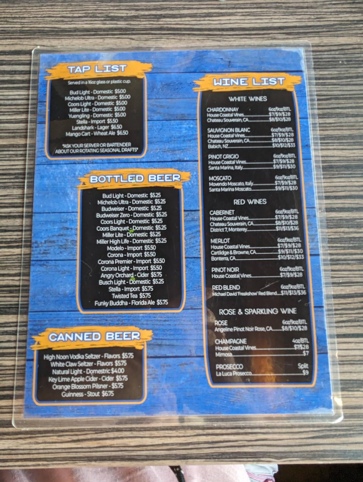 Menu at Ski Beach Bar and Grill, Leesburg