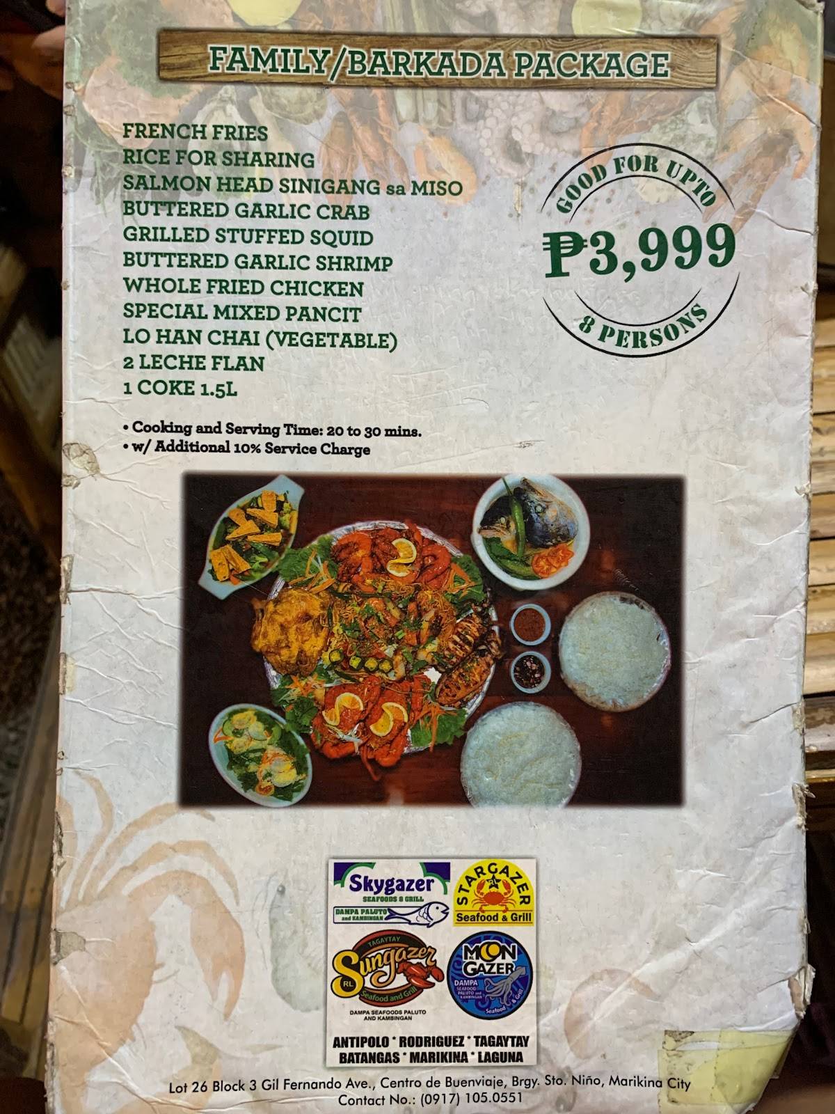 Menu at Skygazer Dampa Seafoods Paluto and Kambingan restaurant, Marikina