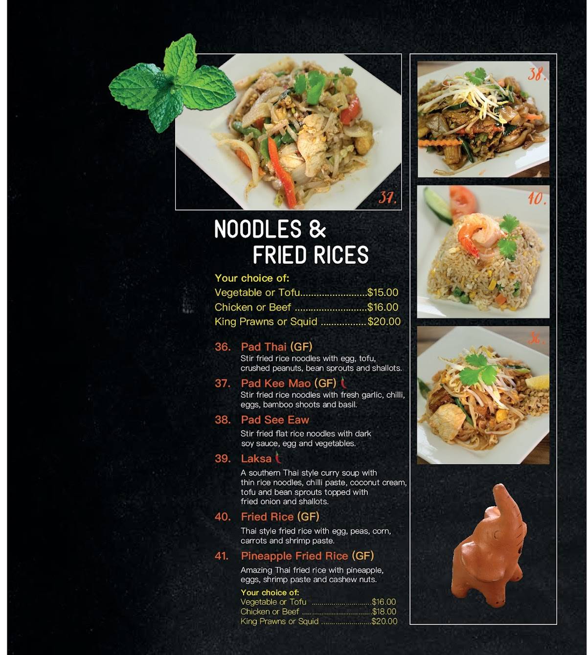 Carta de Smile Elephant Thai Restaurant, Bathurst
