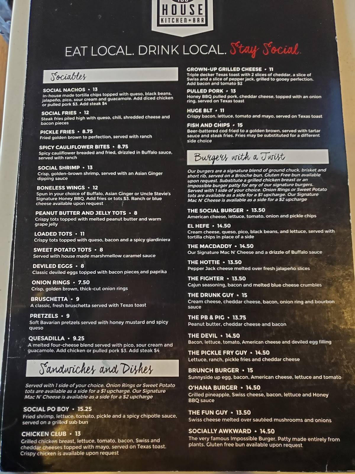 Menu at Social House 103 pub & bar, Dundee