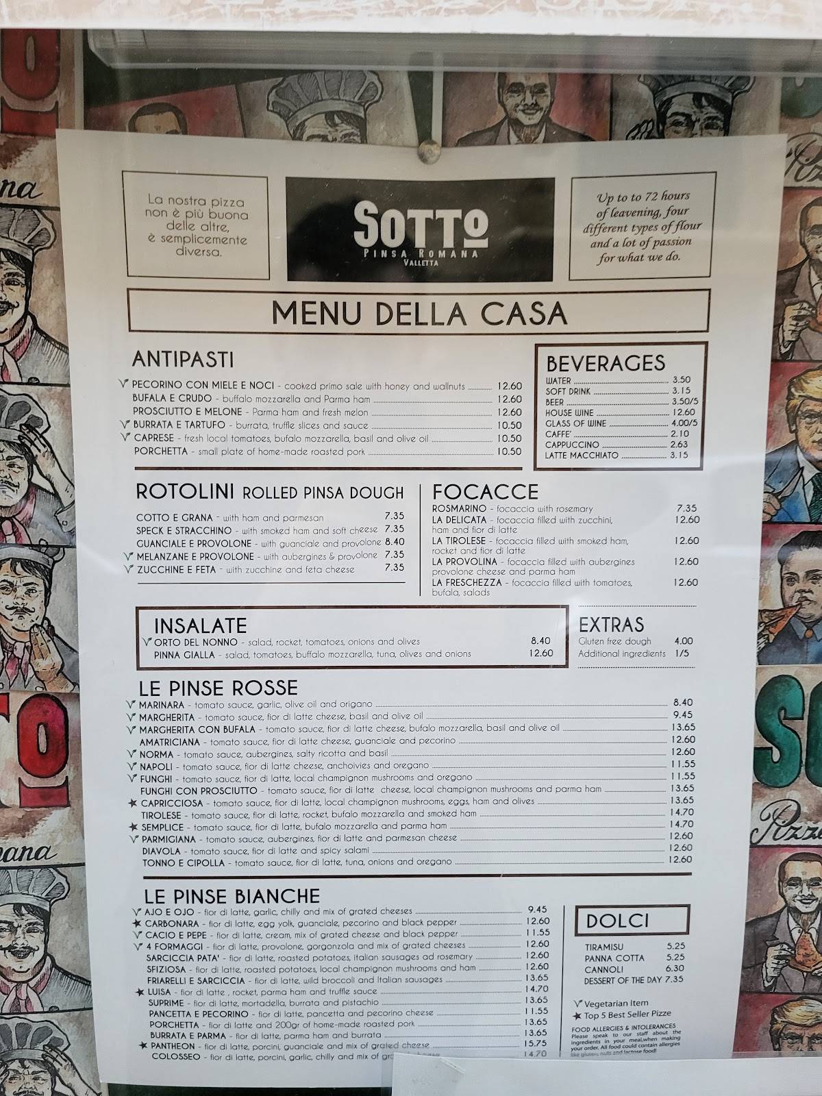 Menu at Sotto Pinsa Romana Valletta pizzeria, Valletta