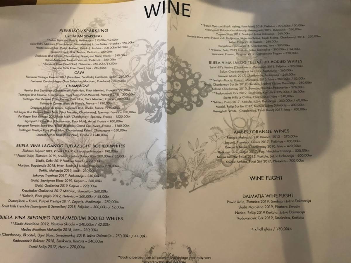 Menu at Bokeria Kitchen & Wine restaurant, Split