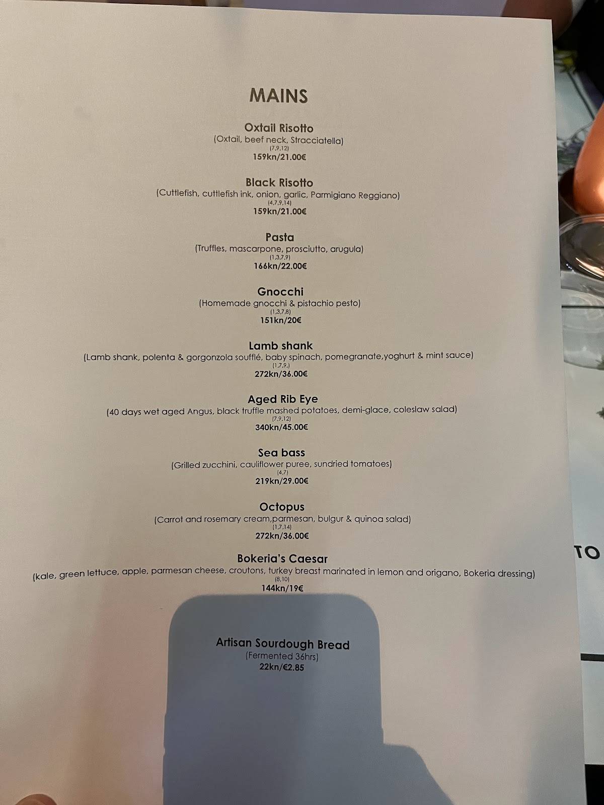 Menu at Bokeria Kitchen & Wine restaurant, Split