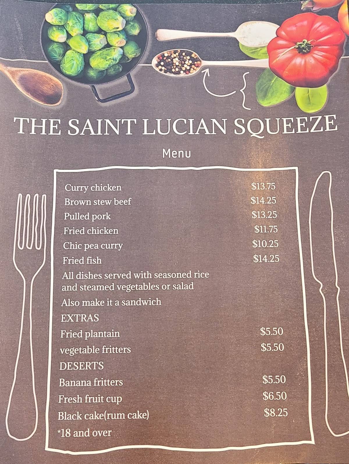 Menu at St Lucian Squeeze restaurant, Edmonton