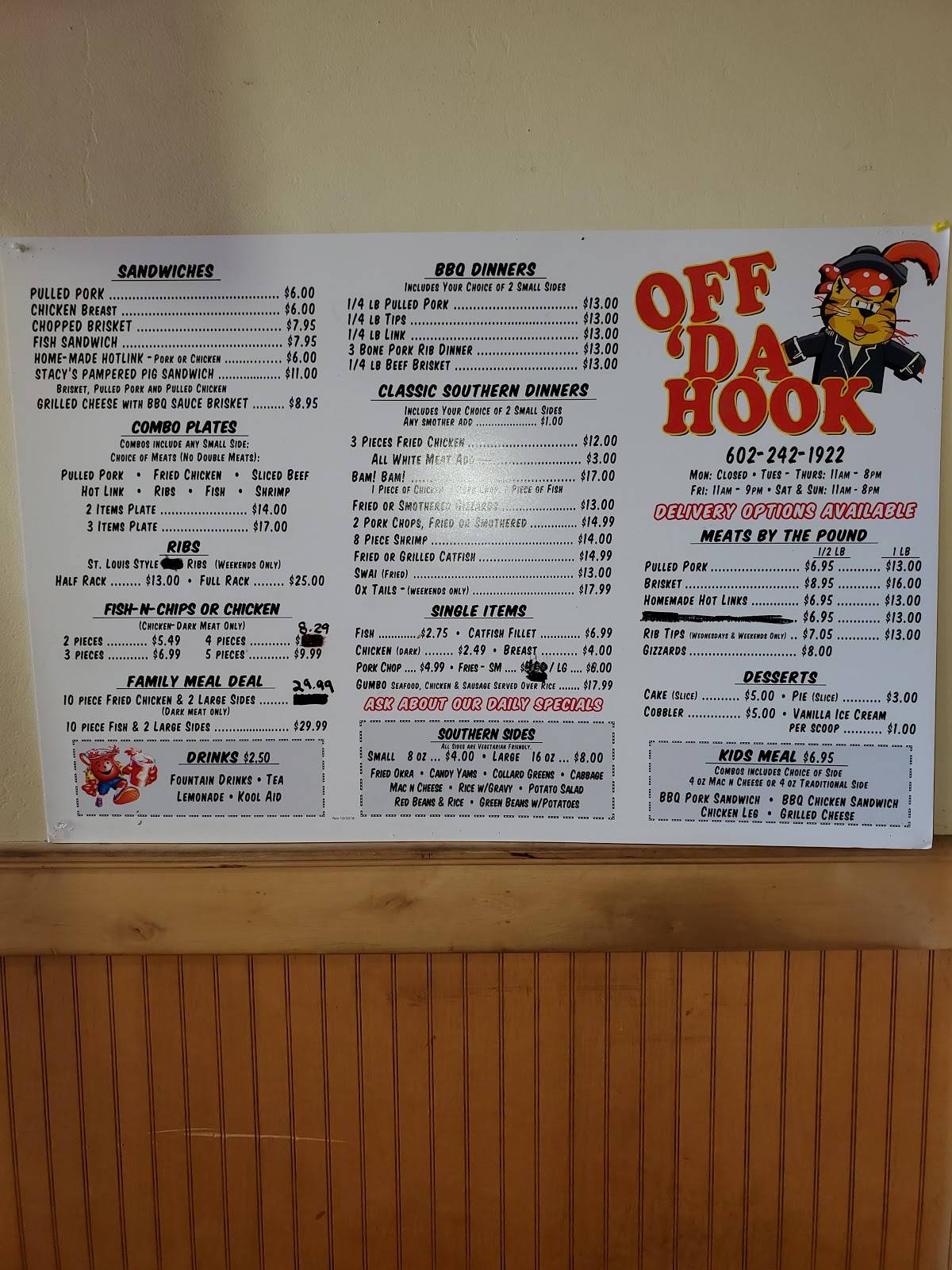 Menu at Stacy's off Da Hook Soulfood & BBQ, Phoenix, W Glendale Ave
