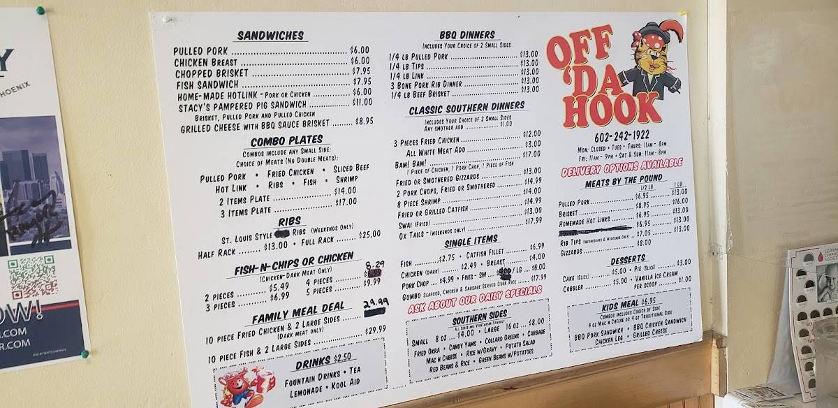 Menu at Stacy's off Da Hook Soulfood & BBQ, Phoenix, W Glendale Ave