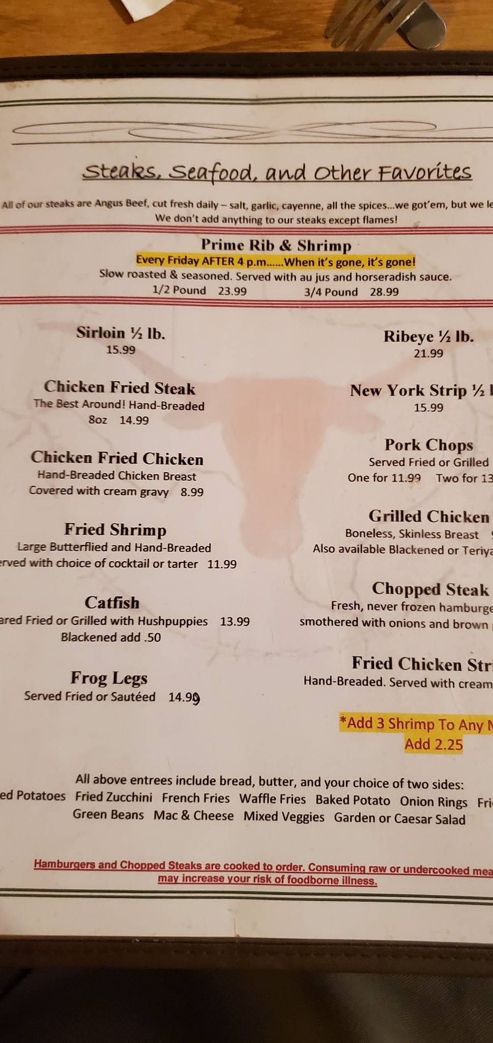Menu at Blake's steakhouse, Luling