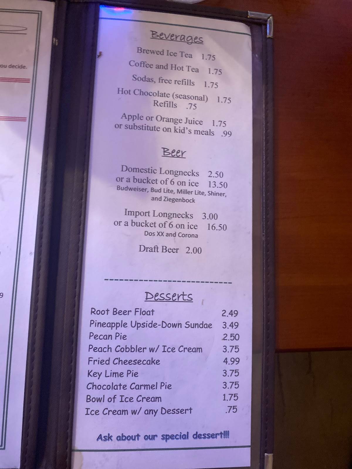 Menu at Blake's steakhouse, Luling