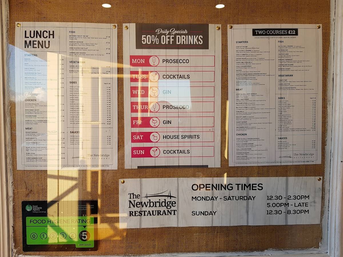 Menu at The Newbridge Restaurant, Coleraine