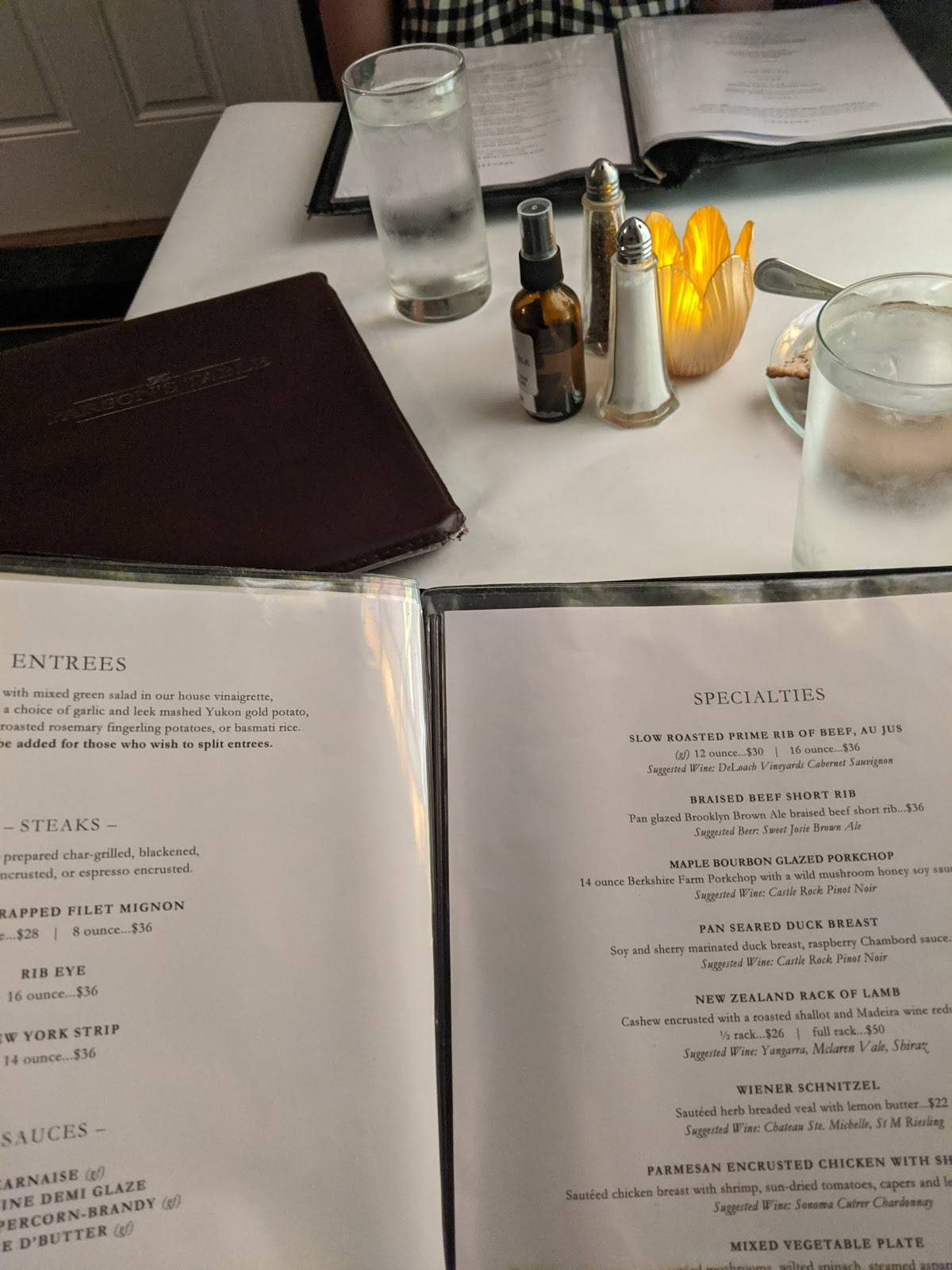 Menu at The Parson's Table steakhouse, Little River