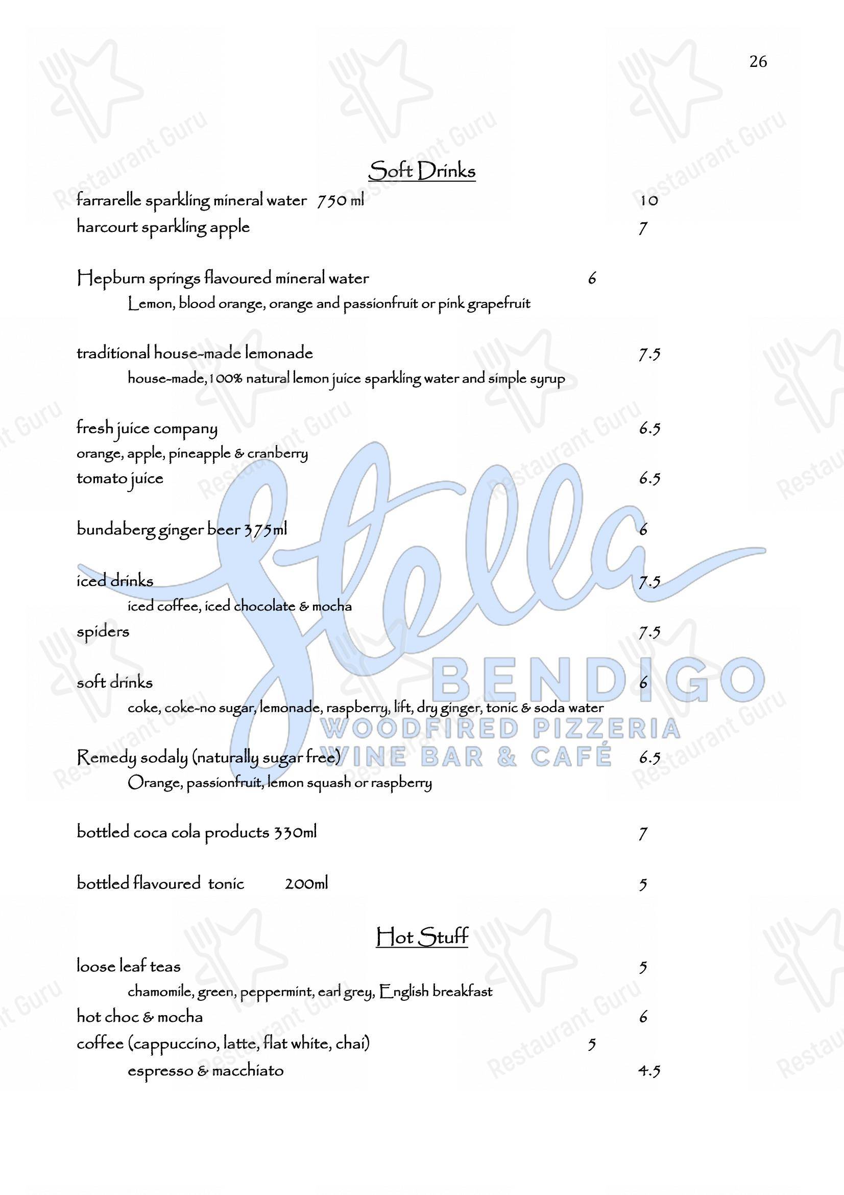 Menu at Stella Bendigo restaurant, Bendigo