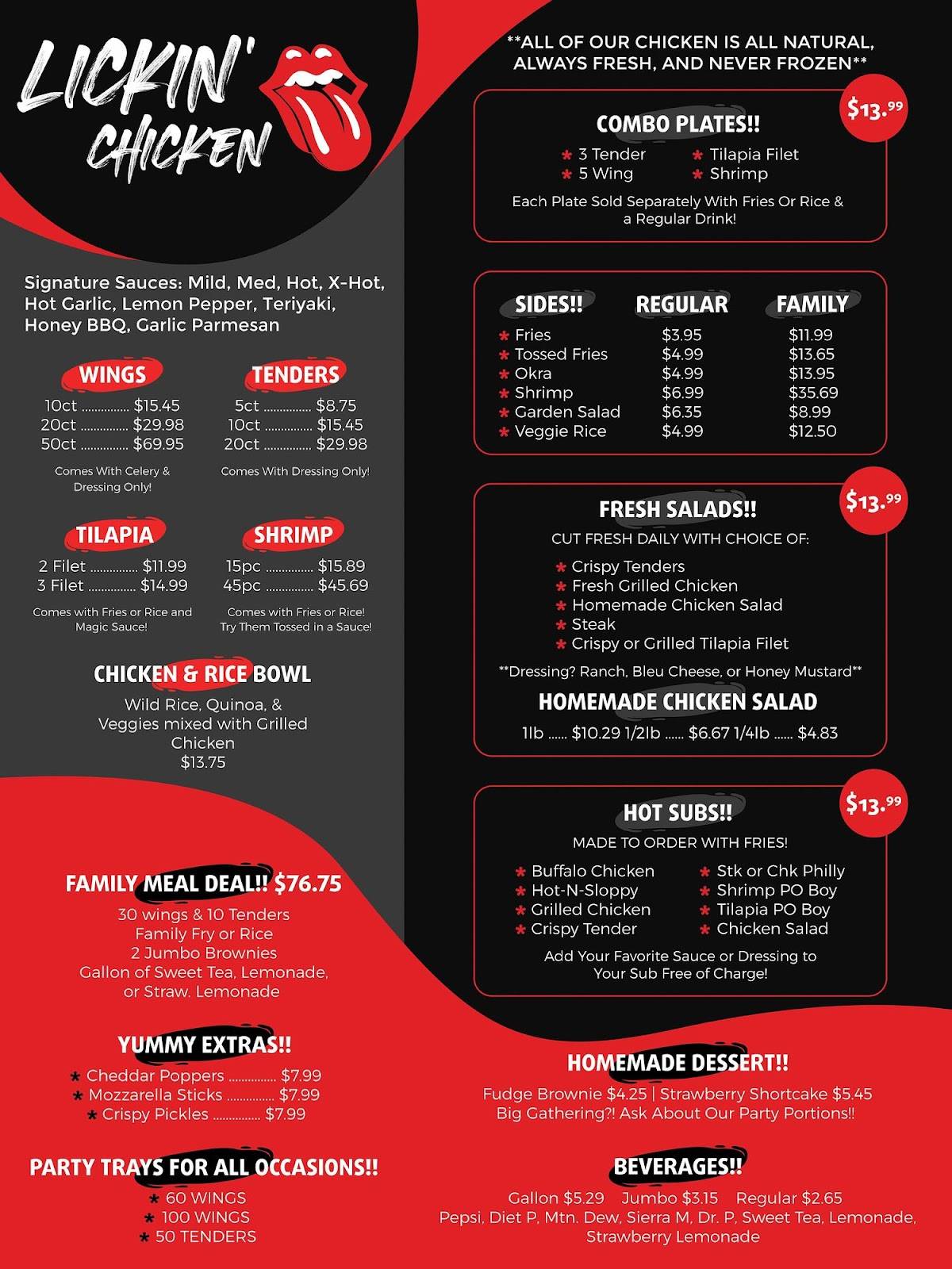 Menu at LICKIN' CHICKEN restaurant, Stockbridge