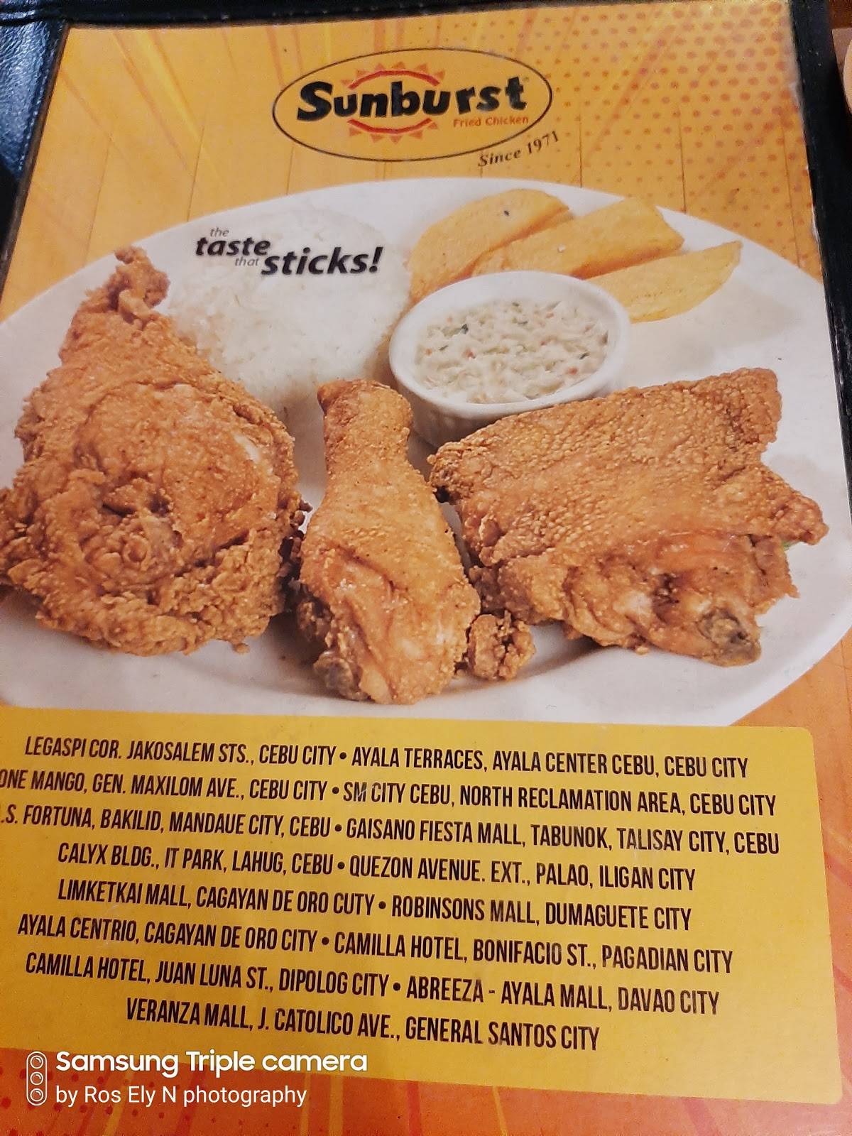Menu at Sunburst Fried Chicken restaurant, Mandaue City, 881 A. S ...