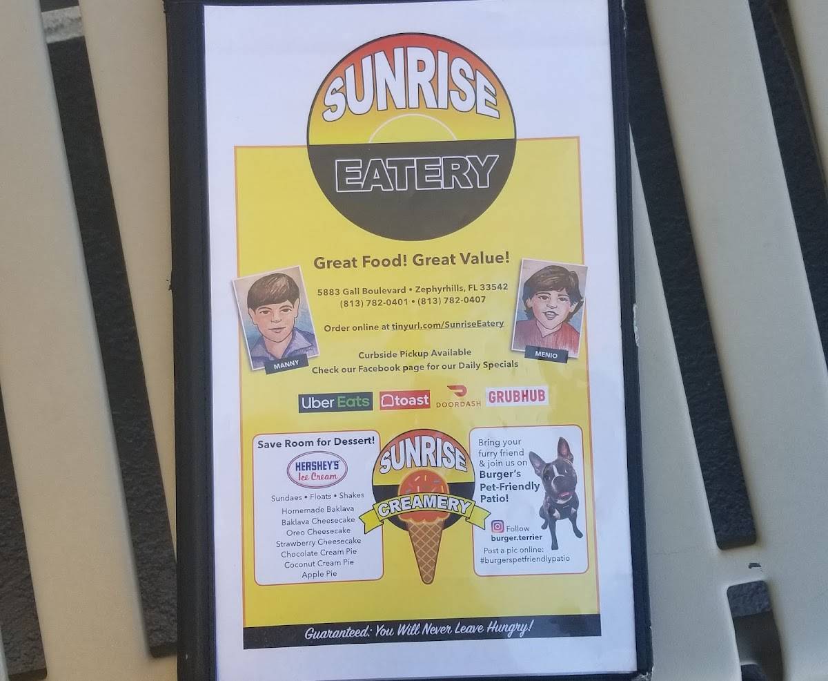 Menu at Sunrise Eatery restaurant, Zephyrhills, Gall Blvd