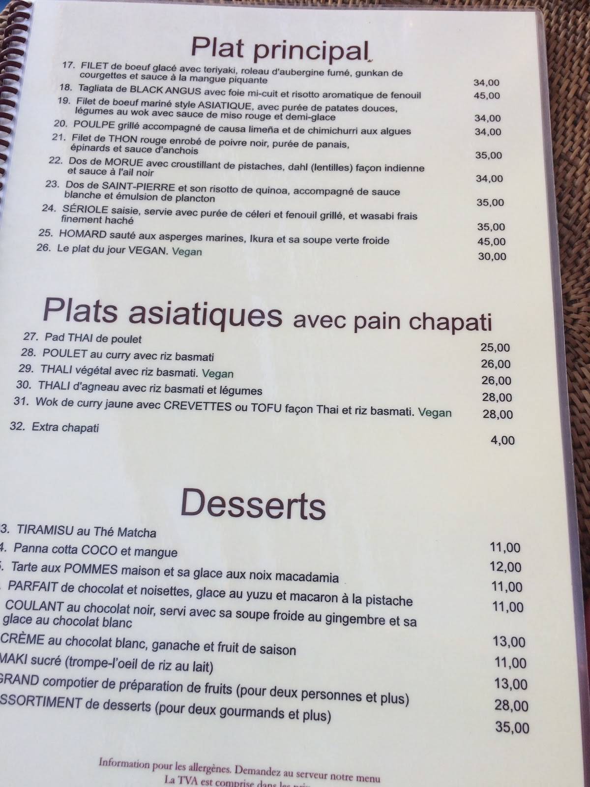 Menu at Sunset Ashram restaurant, Spain, Carretera de Cala Conta