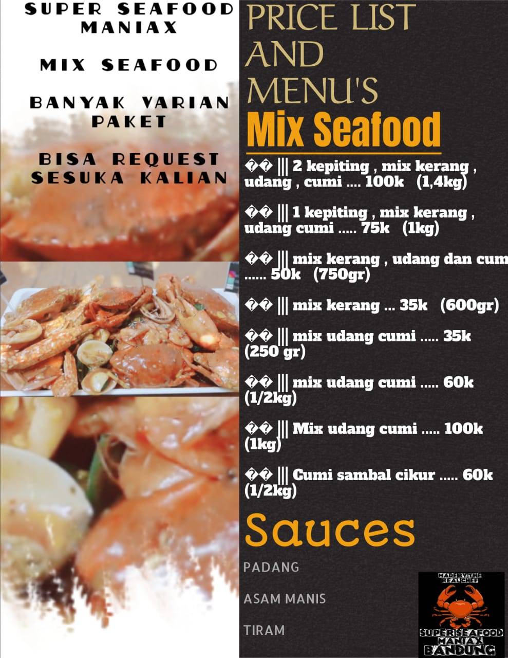 Menu at Super Seafood maniax restaurant, Bandung