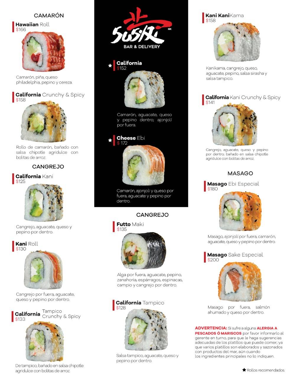 Menu at Sushi Bar & Delivery, Mexicali, Calz. Justo Sierra 1515