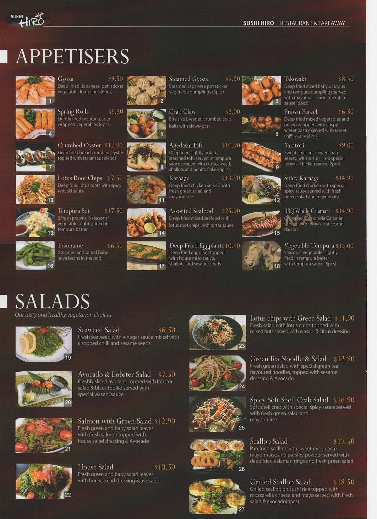Menu at Sushi Hiro (Fran & Fran P/L) restaurant, Freshwater