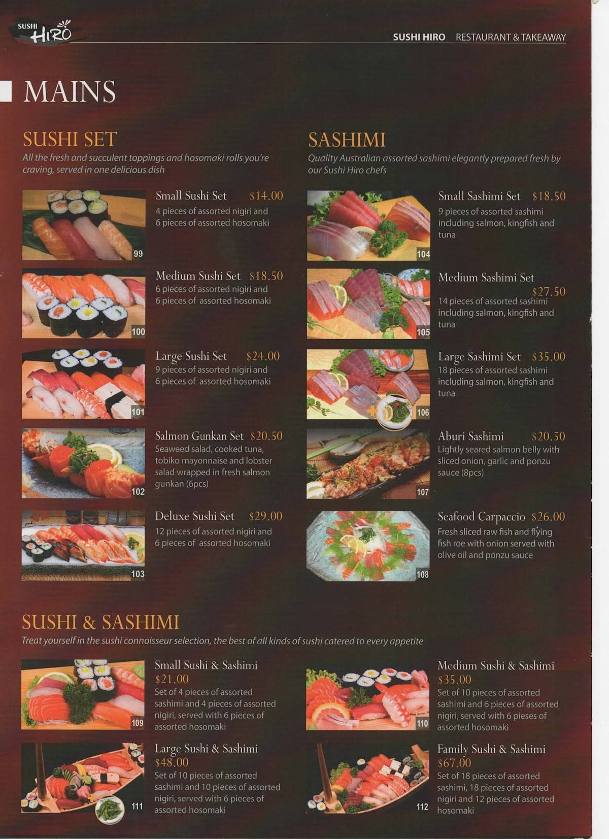 Menu at Sushi Hiro (Fran & Fran P/L) restaurant, Freshwater