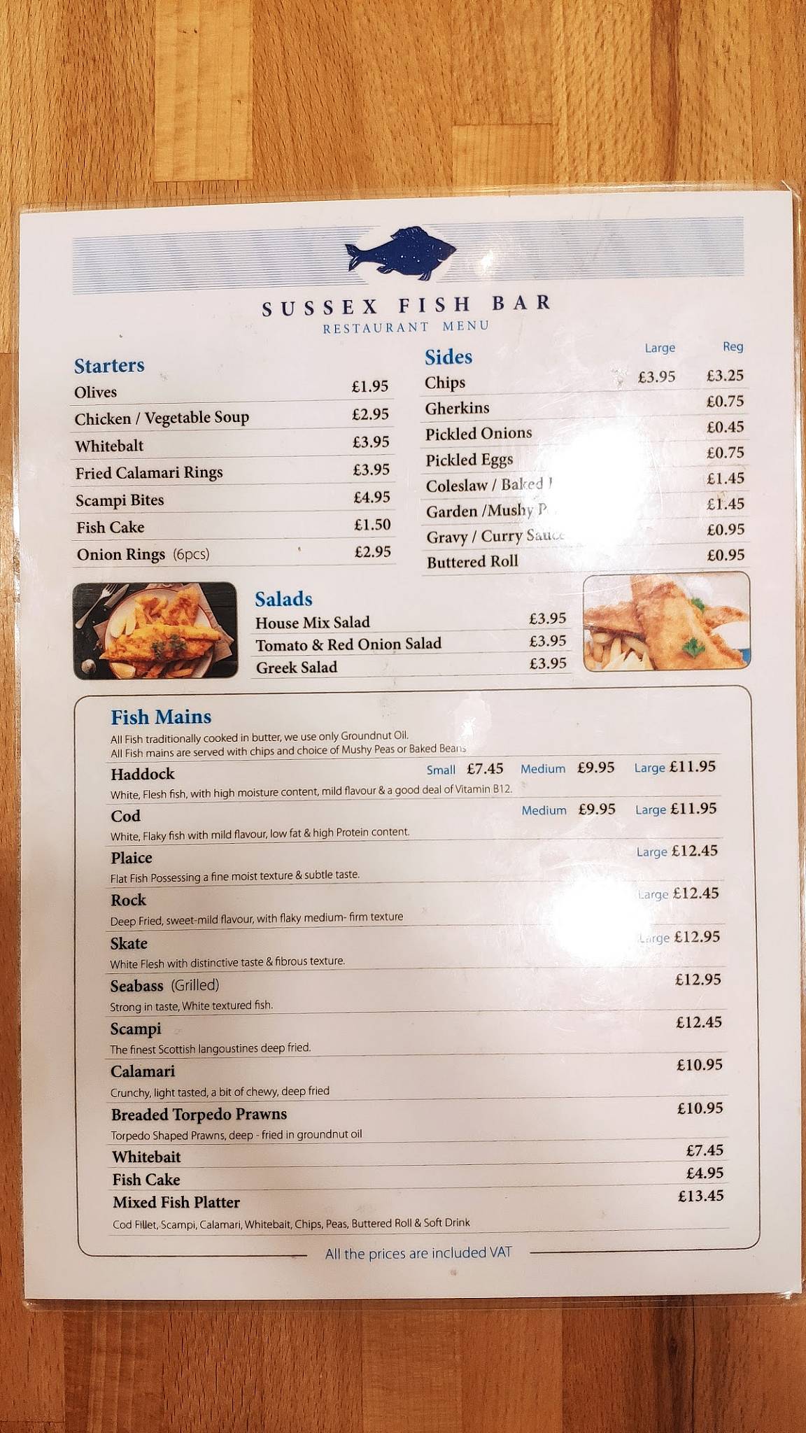 Menu at Sussex Fish Bar, London