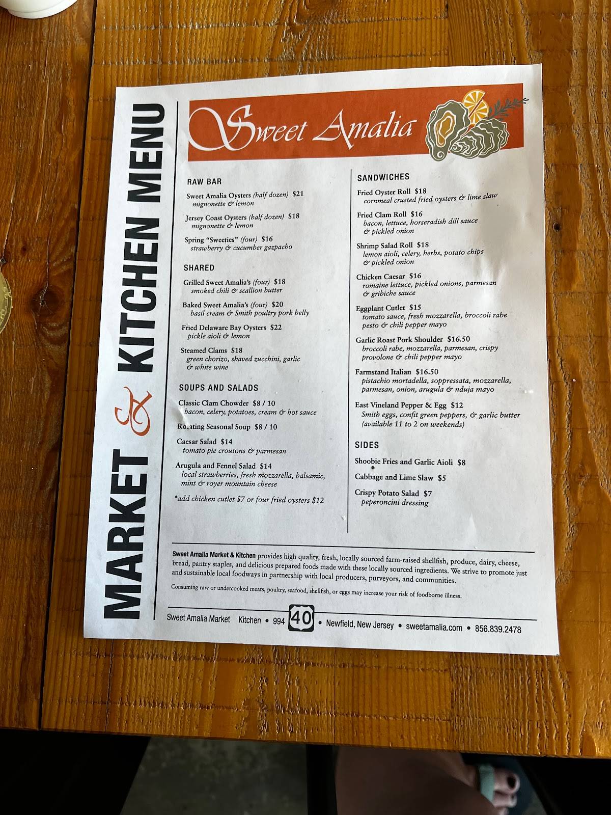 Menu at Sweet Amalia Market and Kitchen restaurant, Newfield