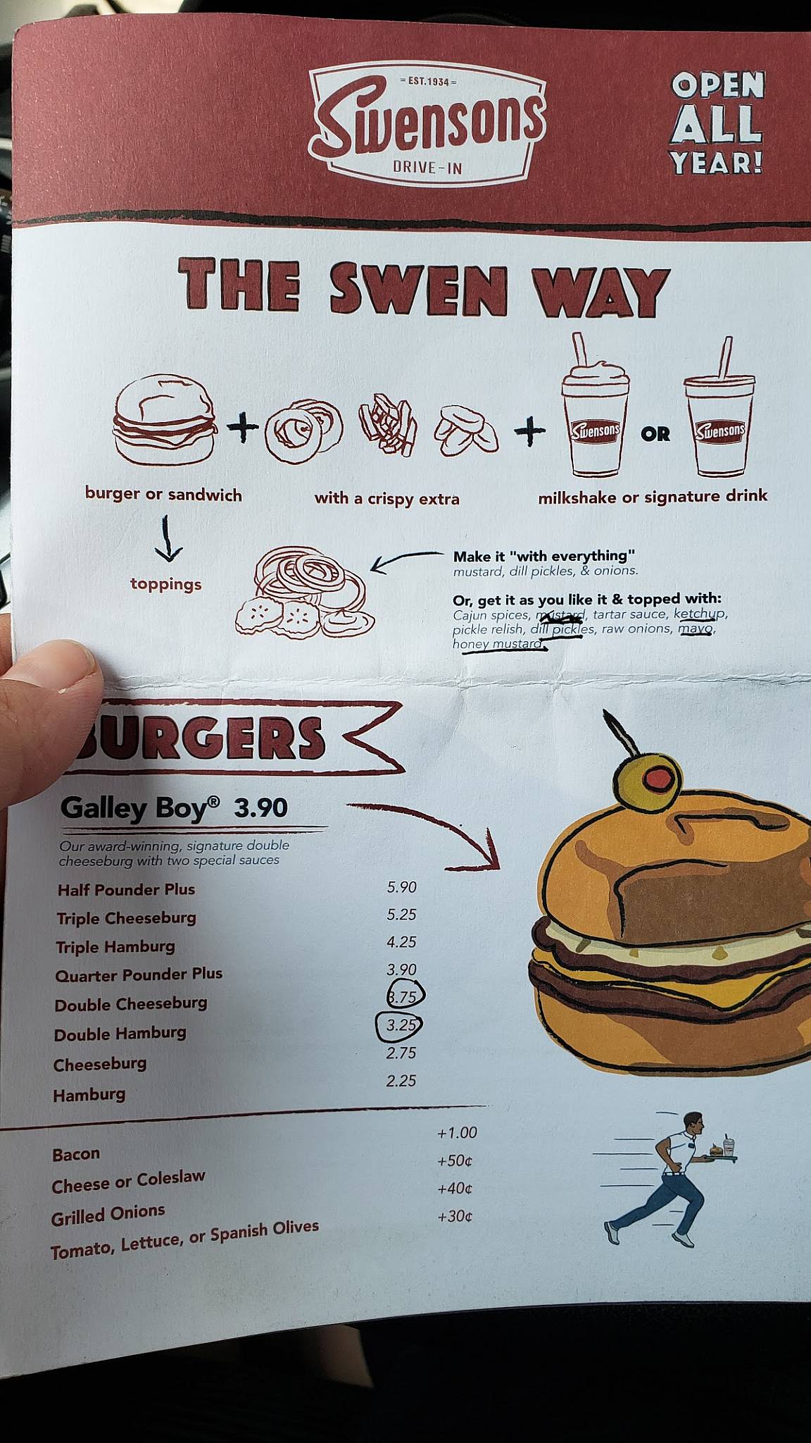 Menu at Swensons Drive-In fast food, North Olmsted