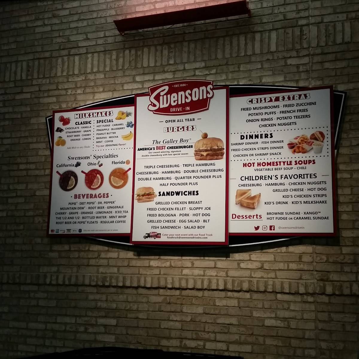 Menu at Swensons Drive-In fast food, North Olmsted