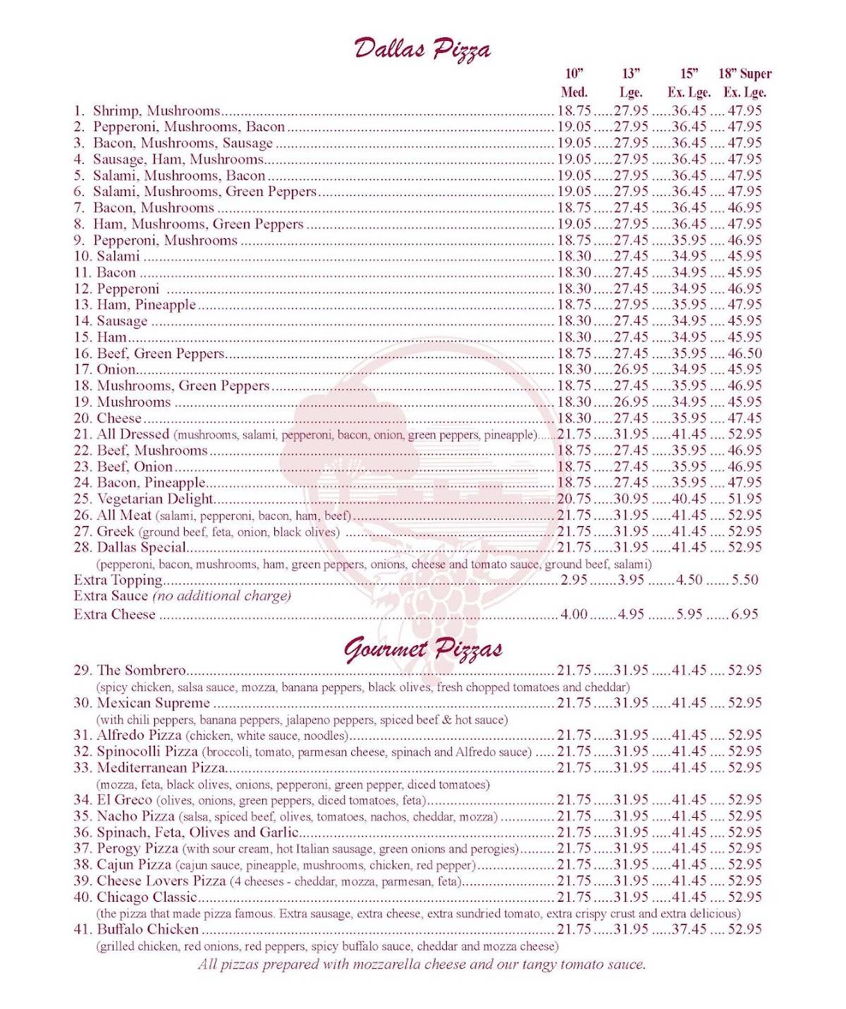 Menu at T & C Family Restaurant, Dallas Pizza, Weyburn