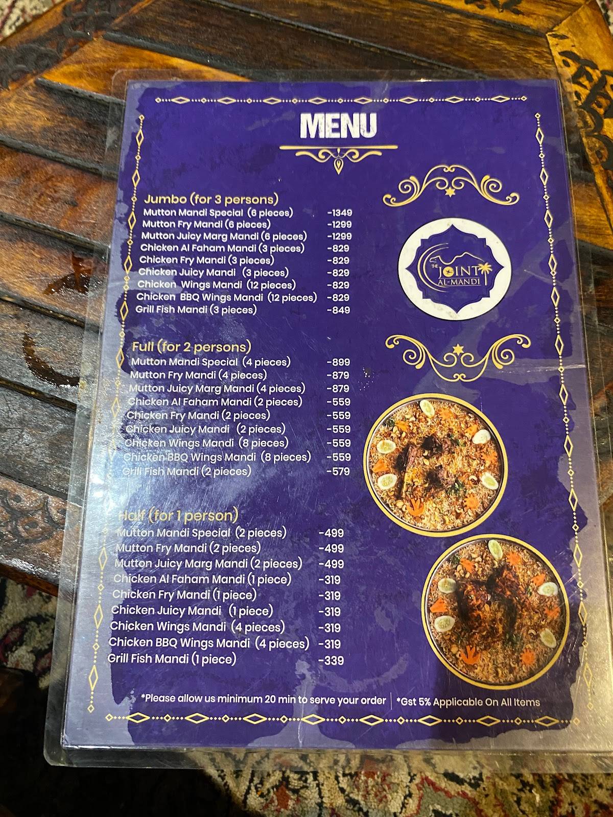 Menu at THE JOINT AL-MANDI, Hyderabad