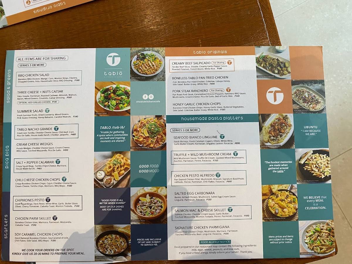 Menu at Tablo Kitchen x Cafe - Aguirre Ave, Parañaque